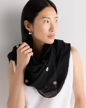 Quince 100% European Linen Embroidered Scarf