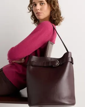 Quince Chiara Belted Bucket Bag - Deep Plum
