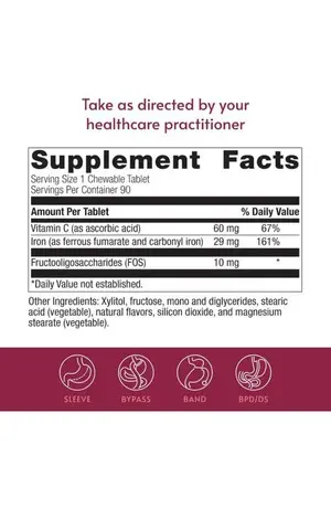 BARIATRIC ADVANTAGE Chewable Iron 29 Mg Supplement With Vitamin C Support 90 Count