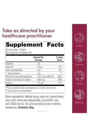 BARIATRIC ADVANTAGE Calcium Citrate Chewy Bites Highly Absorbable Vitamin D3 Supplement 90 Count