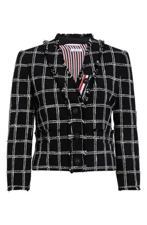Thom Browne Windowpane Check V-neck Cardigan Jacket - Black