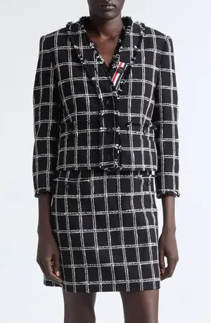 Thom Browne Windowpane Check V-neck Cardigan Jacket - Black