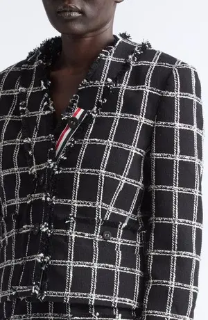 Thom Browne Windowpane Check V-neck Cardigan Jacket