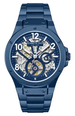 KENNETH COLE Skeleton Dial Automatic Bracelet Watch - Blue