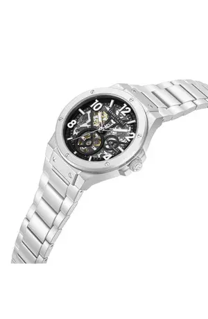 KENNETH COLE Automatic Skeleton Dial Stainless Steel Bracelet Watch - Silver