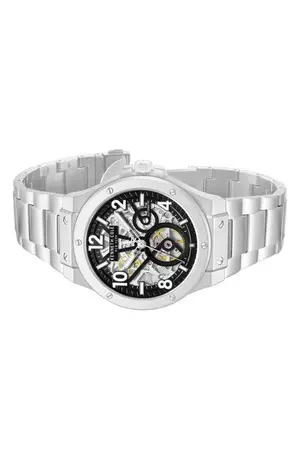 KENNETH COLE Automatic Skeleton Dial Stainless Steel Bracelet Watch - Silver