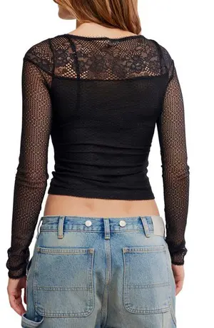 Free People Night Mode Layering Long Sleeve Mesh Top