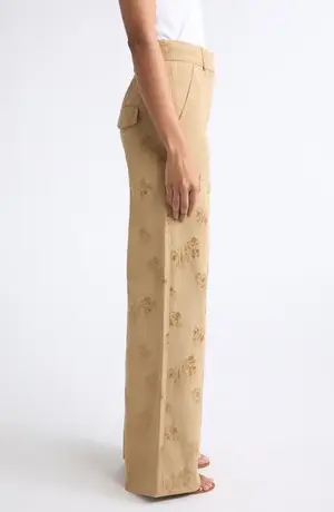 Veronica Beard Cole Floral Jacquard Wide Leg Pants