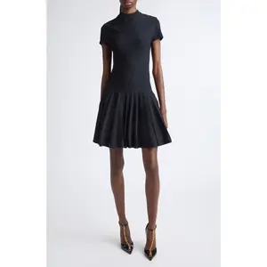 Balmain Glittered Compact Viscose Knit Dress With Geometric Jacquard Bodice - 6du Blue
