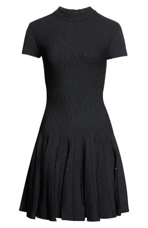 Balmain Glittered Compact Viscose Knit Dress With Geometric Jacquard Bodice - 6du Blue