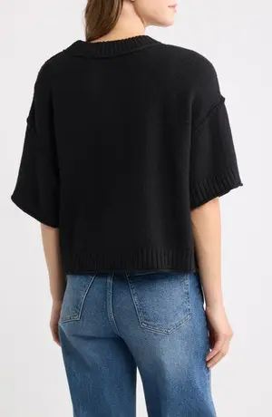 CITY BLUES Broome Short Sleeve Crop Cardigan - Black