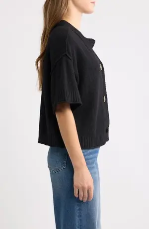 CITY BLUES Broome Short Sleeve Crop Cardigan - Black