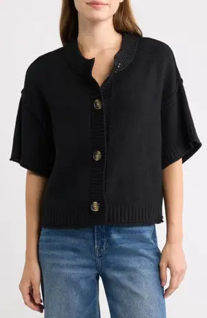 CITY BLUES Broome Short Sleeve Crop Cardigan - Black