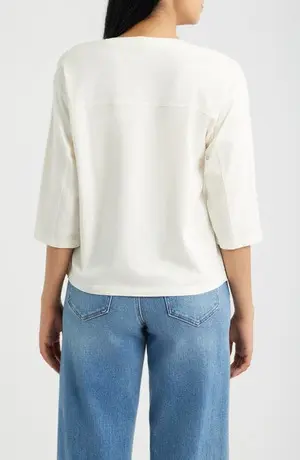 CITY BLUES Three-quarter-sleeve Graphic Print Top