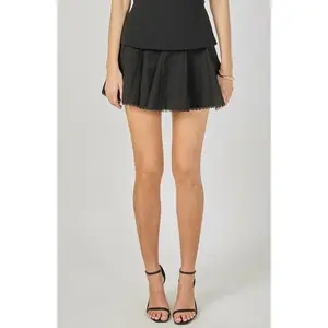 Endless Rose Lace Trimmed Godet Mini Skort - Black