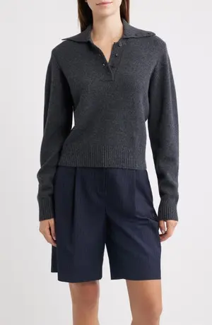 ROWING BLAZERS Merino Wool & Cashmere Polo Sweater - Heather Gray