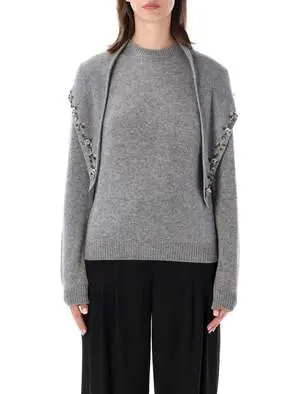 Prada Embellished Cashmere Sweater With Draped Scarf Detail