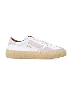PURAAI Distressed Vegan Leather & Microsuede Low Top Sneakers With Layered Outsole - Bianco