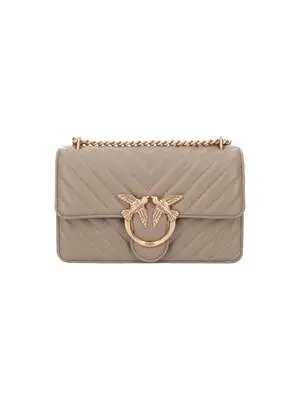 Pinko Quilted Chain Shoulder Bag With Bird Emblem - Grey