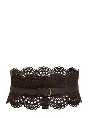 Alaïa Leather Perforated Bustier Belt - Brown