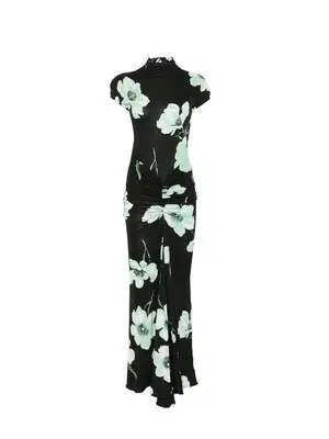 Alaïa Sakura Print Draped T-shirt Dress
