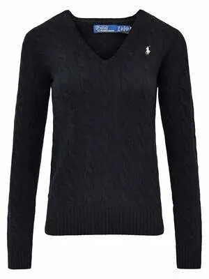 Ralph Lauren V-neck Cable Knit Sweater With Embroidered Logo