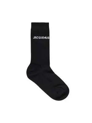 Jacquemus Ribbed Crew Socks With Logo Detail - Black