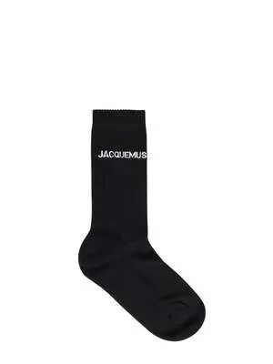 Jacquemus Ribbed Crew Socks With Logo Detail - Black
