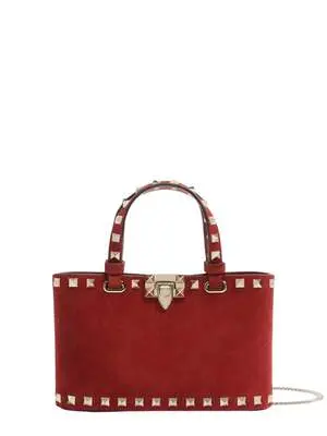 Valentino Garavani Rockstud Handbag In Suede With Removable Chain Strap - Red