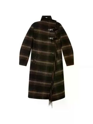 MARANT ETOILE Gihan Fringed Plaid Coat - Brown