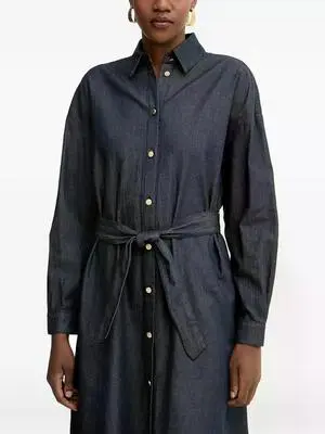 Armani Exchange Belted Button-down Midi Shirt Dress - Blue