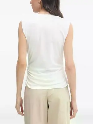 Dkny Sleeveless Crewneck Top With Embroidered Logo And Gathered Detailing