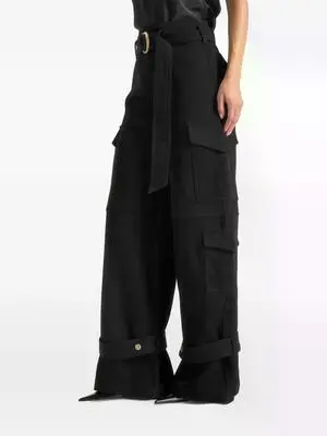 Manière De Voir Belted Wide-leg Cargo Pants With Strap Cuffs