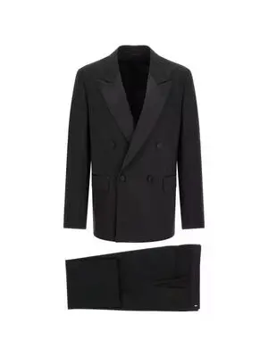 LARDINI Double-breasted Satin-trim Suit - Black