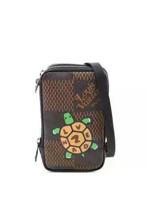 LOUIS VUITTON 2010-2026 Nigo Giant Damier Ebene Tortoise Double Phone Pouch Crossbody Bag - Brown