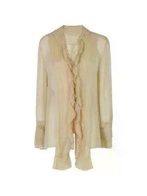 Alberta Ferretti Ruffled Pleated Silk Blouse