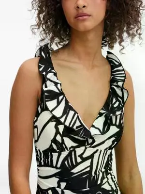 Dkny Abstract-print Ruffled Swimsuit