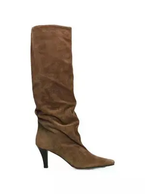 THE SELLER Suede Square-toe Knee-high Boots - Brown