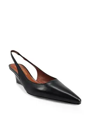MADISON MAISON Loux Leather Slingback Wedge Pumps - Black