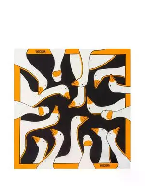 Moschino Goose-print Silk Scarf - Black
