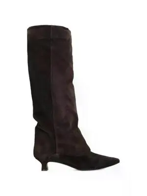 THE SELLER Almond-toe Calf Suede Slouchy Boots - Brown