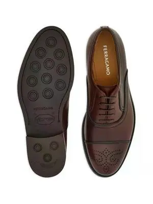 FERRAGAMO Leather Oxford Shoes With Broguing Detail