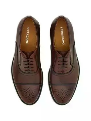 FERRAGAMO Leather Oxford Shoes With Broguing Detail