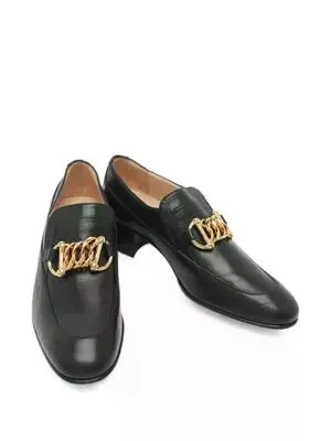 Gucci Leather Chain Heeled Loafers