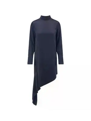 SEMICOUTURE Asymmetric-hem Mock-neck Asymmetric Dress - Blue