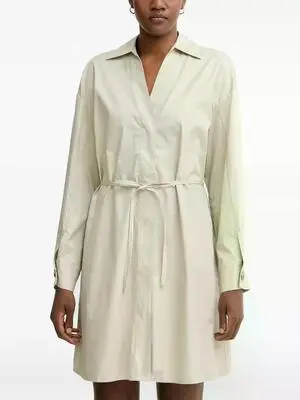 Armani Exchange Belted Long-sleeve Mini Shirt Dress - Neutrals
