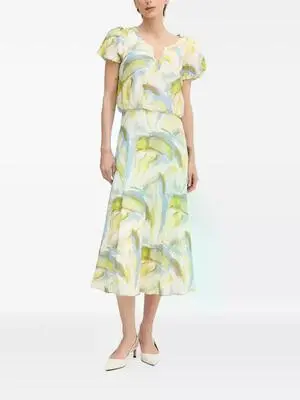 Dkny V-neck Puff-sleeve Midi Dress - White