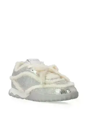 Pinko Cracked-effect Shearling Trim Sneakers
