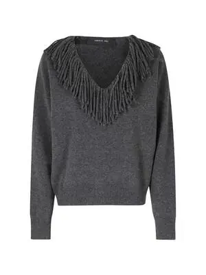 Federica Tosi Fringe-trim V-neck Sweater - Grey
