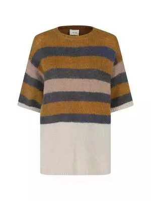 ALYSI Striped Short-sleeve Sweater - Brown